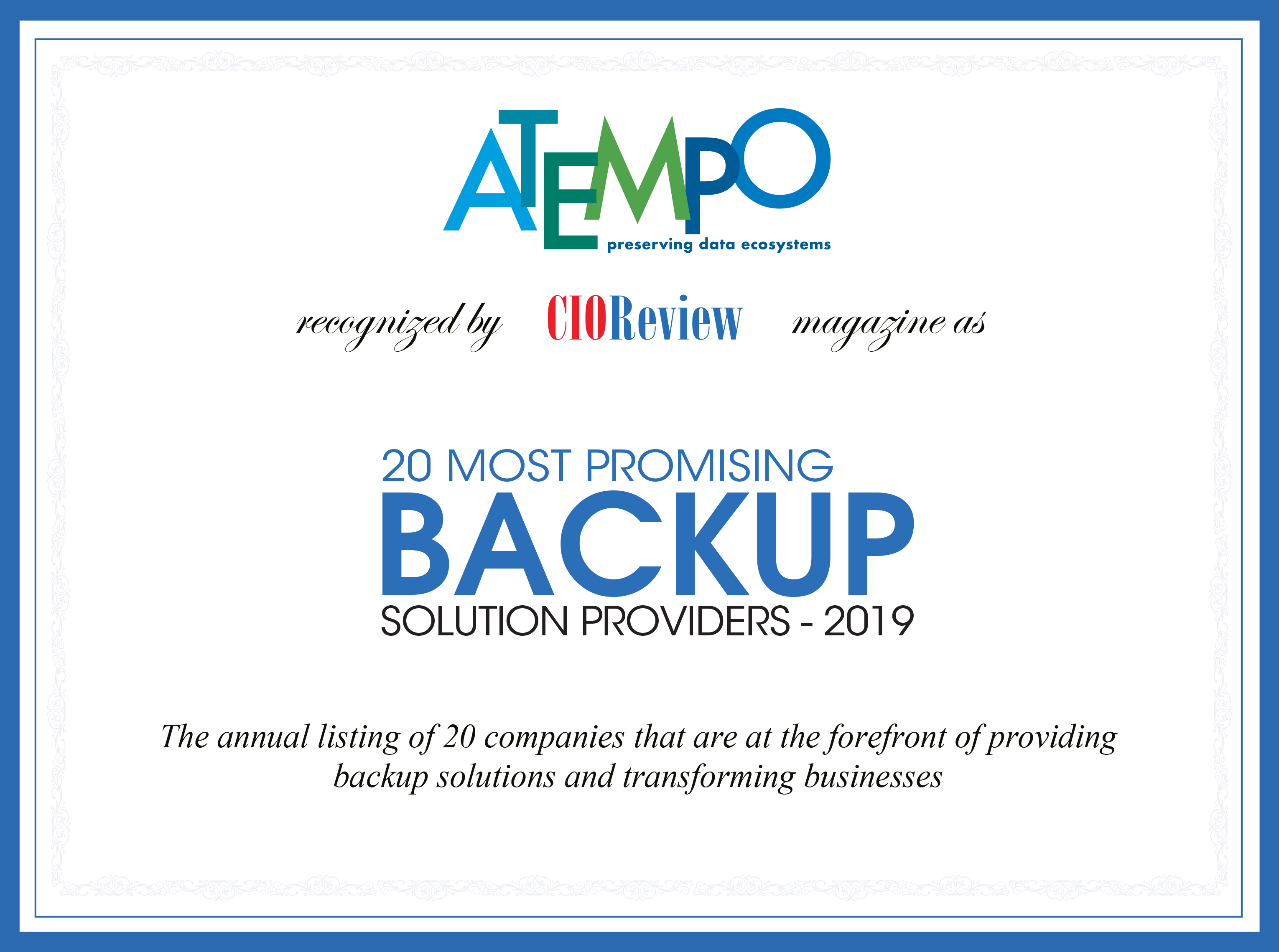 Atempo recognized as 20 most promising backup solution providers - Atempo